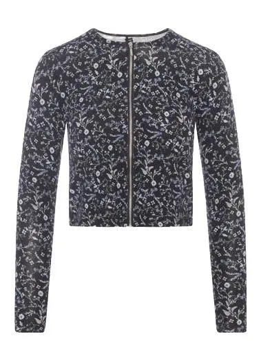 RIFF Floral Print Zip-up Long Sleeve Top - Black
