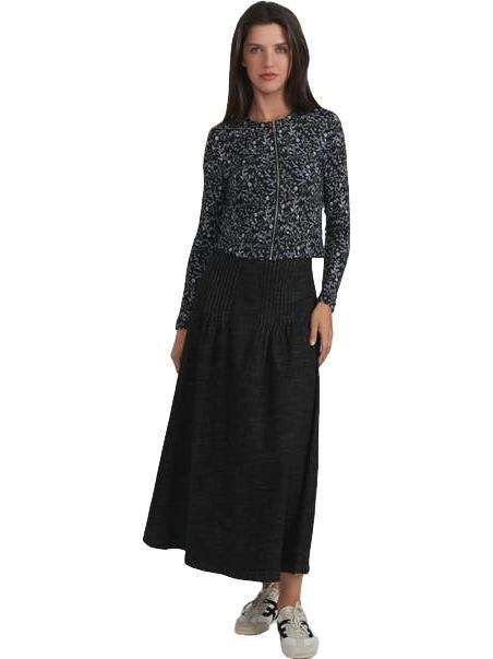RIFF Floral Print Zip-up Long Sleeve Top - Black