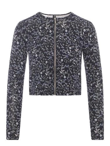 RIFF Floral Print Zip-up Long Sleeve Top - Black