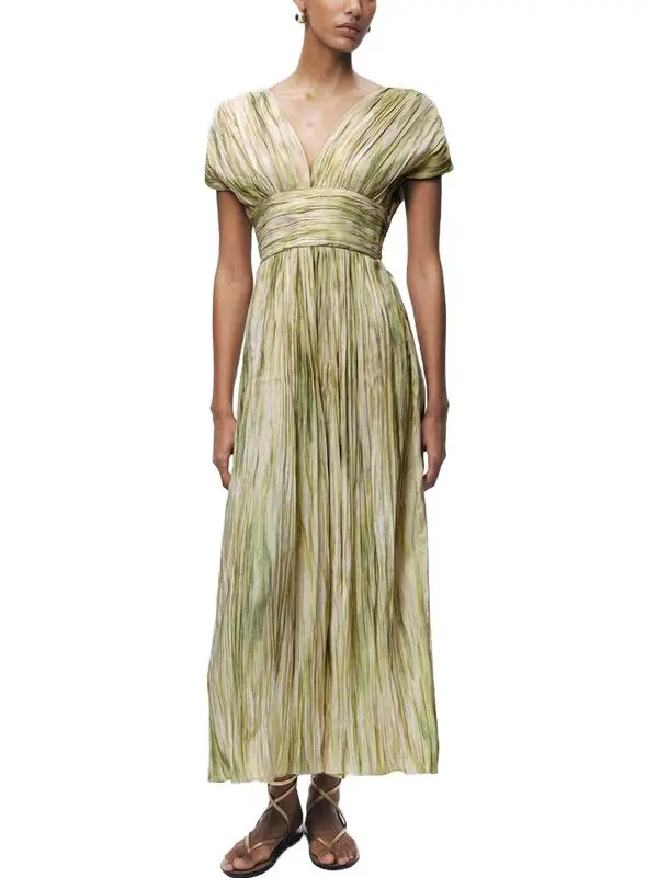 NOCTURNE Printed V-neck Midi Dress - Multi-colored