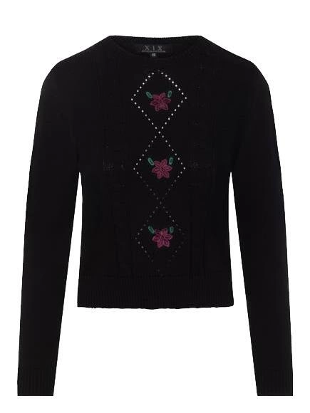 DICIANNOVE Cable Knit Embroidered Sweater - Black