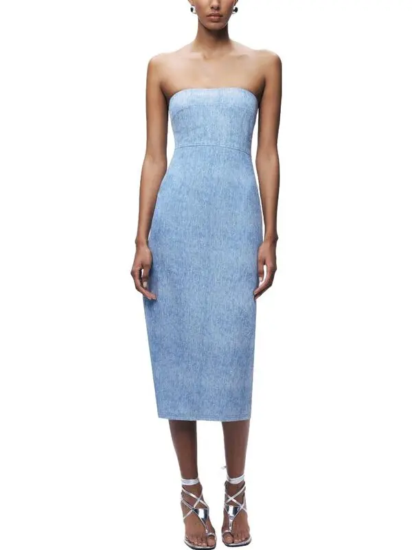 NOCTURNE Stone-detail Strapless Midi Dress - Blue