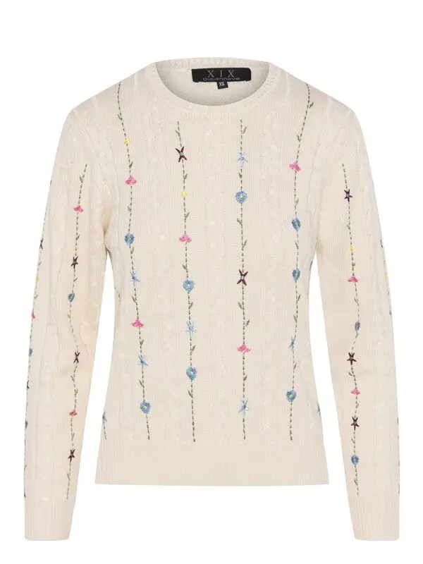 DICIANNOVE Embroidered Cable Knit Sweater - Cream
