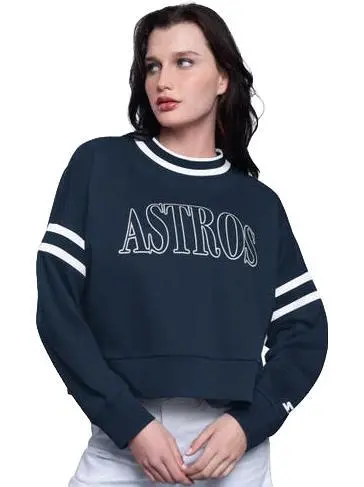 STARTER Houston Astros Power Play Cropped Pullover Sweatshirt - Navy