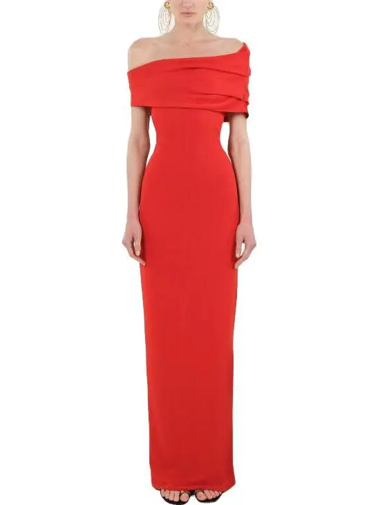 NOCTURNE Asymmetrical Strapless Maxi Dress - Red
