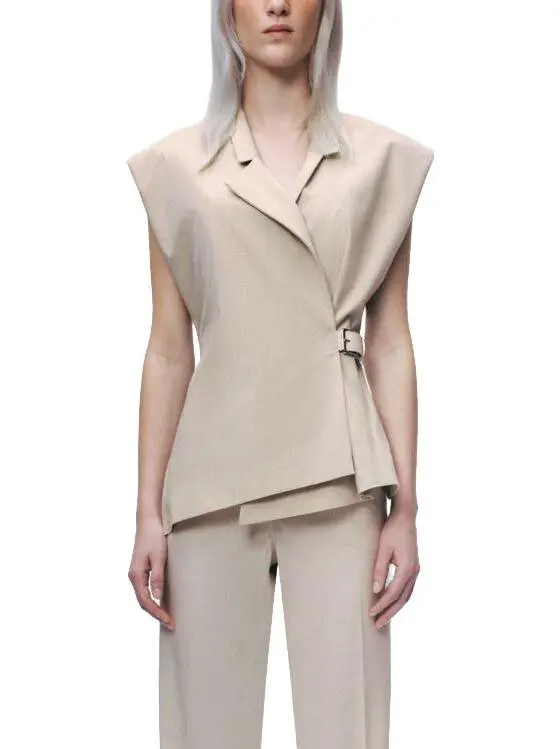 NOCTURNE Belted Double Breasted Vest - Ivory