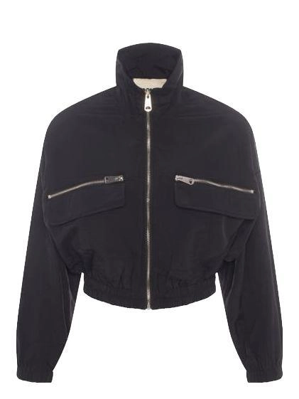 HASHTAG Cropped Dolman Bomber Jacket With Exposed Zipper - Black