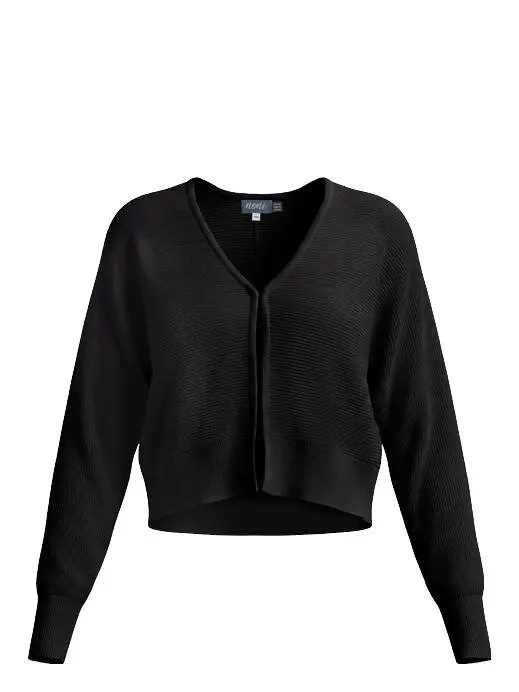 NONI Textured Stripe Cropped Knit Cardigan - Black