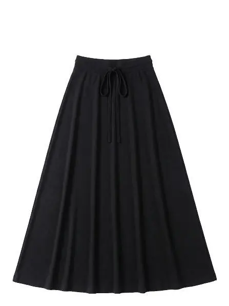POSITIVE Maxi A-line Ribbed Skirt With Drawstring Waist - Black