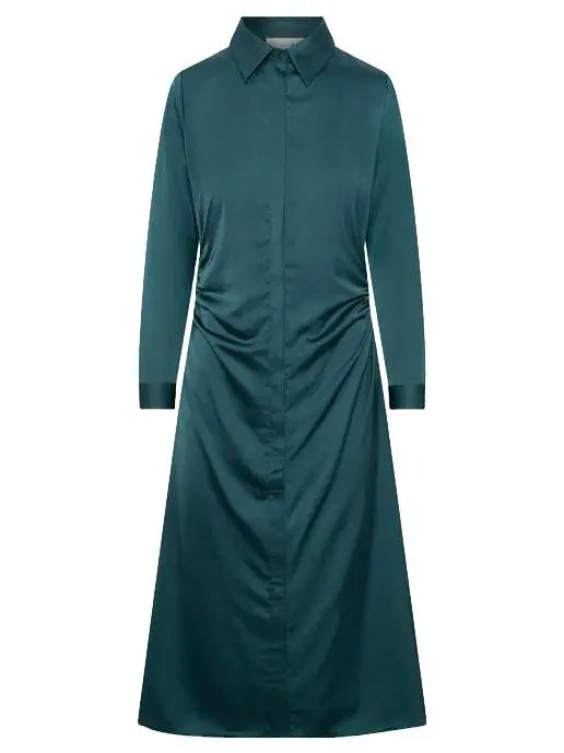 COCO DE LA MOUR Satin Gathered Shirt Dress - Deep Teal