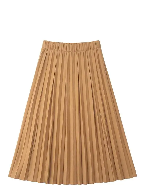 ASPECT Crinkle Pleated Elastic Waist Midi Skirt - Cognac
