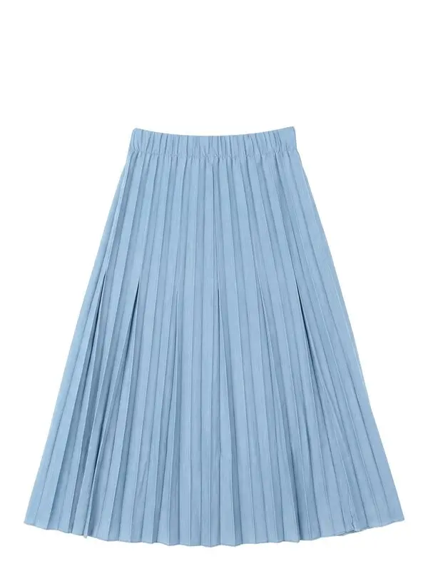 ASPECT Crinkle Pleated Elastic Waist Midi Skirt - Light Denim