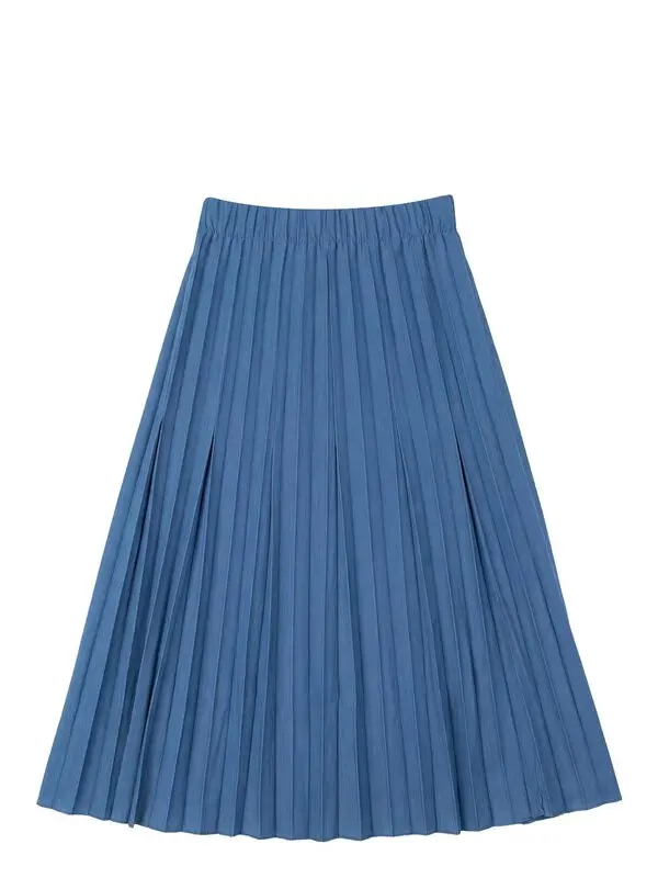 ASPECT Crinkle Pleated Elastic Waist Midi Skirt - Medium Denim