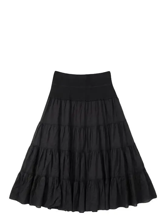 RED MYTH Tiered Midi Skirt - Black