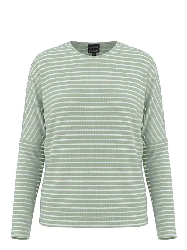 BUHU Striped V-neck Drop Shoulder Knit Top - Mint