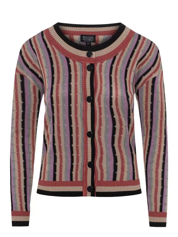 BUHU Textured Knit Striped Button Front Cropped Cardigan - Multi