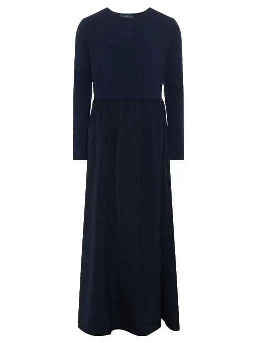 NONI Modal Satin Long Sleeve Combo Slip Dress - Navy