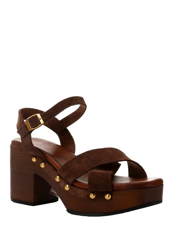 GRACE FOOTWEAR Laurel Suede Ankle Strap Block Heel Sandal - Brown