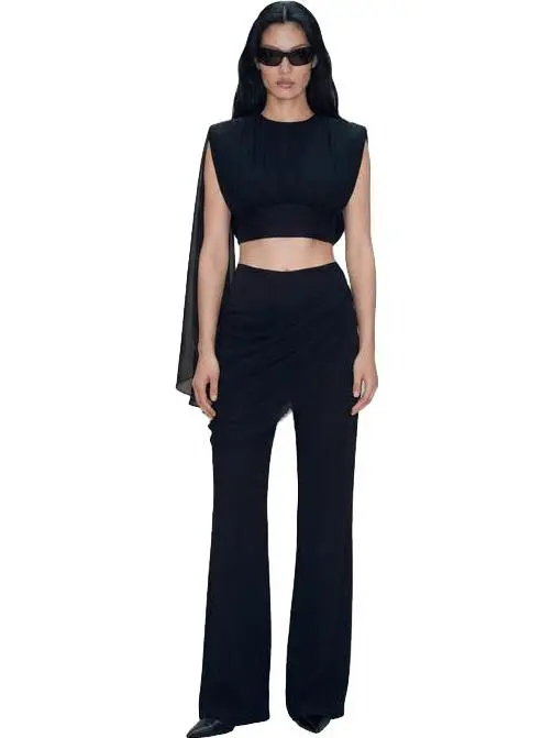 ATOIR Leonie Cropped Corset Top With Chiffon Drapery - Black