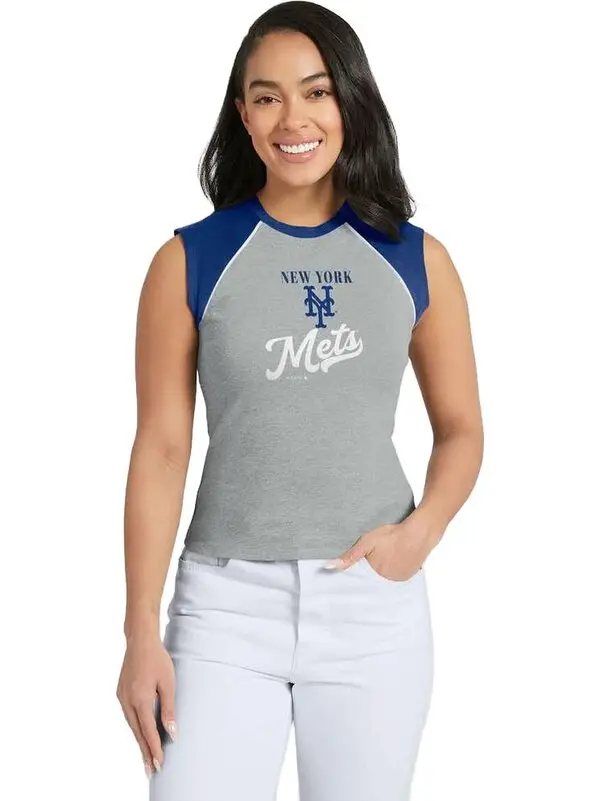 WEAR BY ERIN ANDREWS New York Mets Cropped Raglan Tank Top - Heather Gray