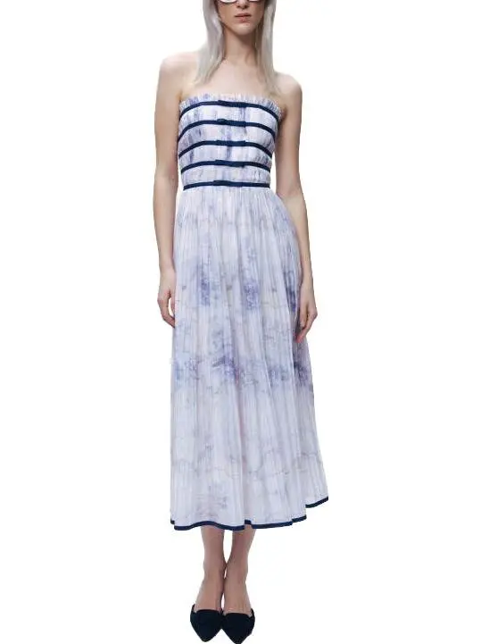 NOCTURNE Strapless Bow Detail Midi Dress - Multi-colored