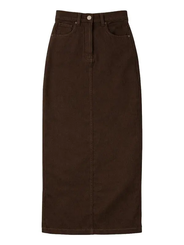 ULLA MAXI Fly Front Straight Pocket Skirt - Coffee