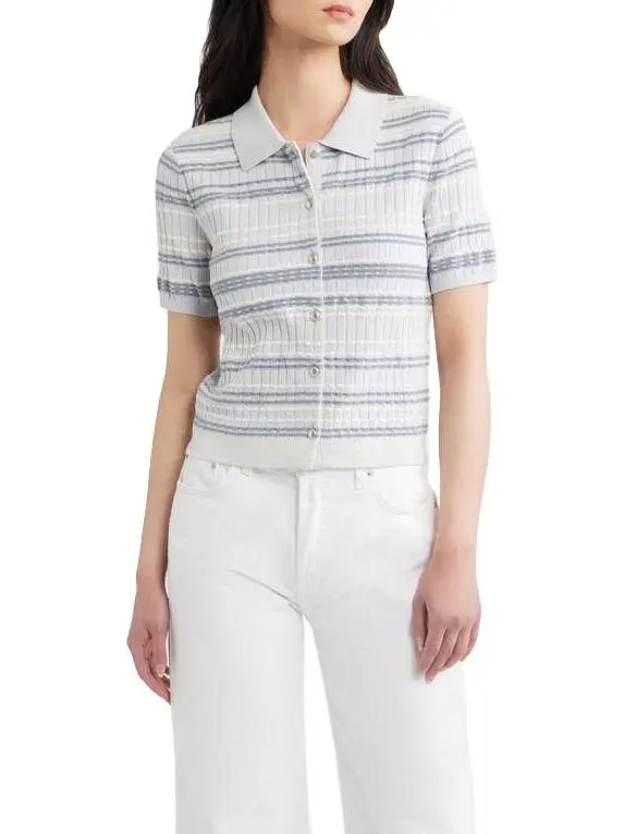 Rag & Bone Karina Stripe Short Sleeve Cardigan - Light Blue