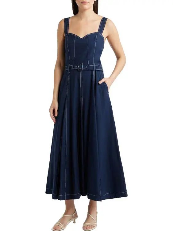 CIEBON Ariena Belted Maxi Dress - Navy