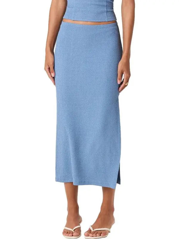 Astr The Label Milana Ribbed Midi Skirt - Blue