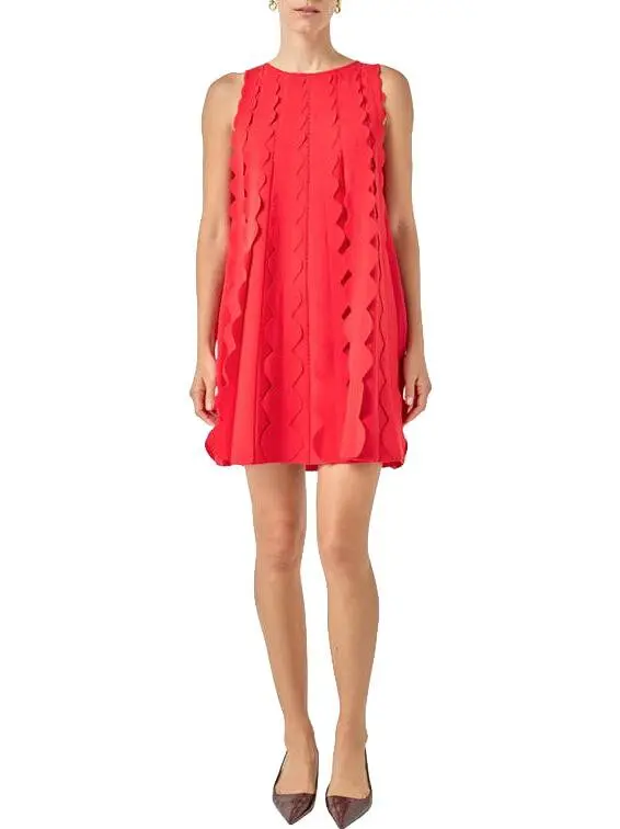 English Factory Scalloped Sleeveless Shift Dress - Red