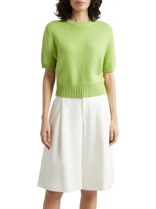 TOCCIN Elsie Short Sleeve Wool & Cashmere Cropped Sweater - Lime