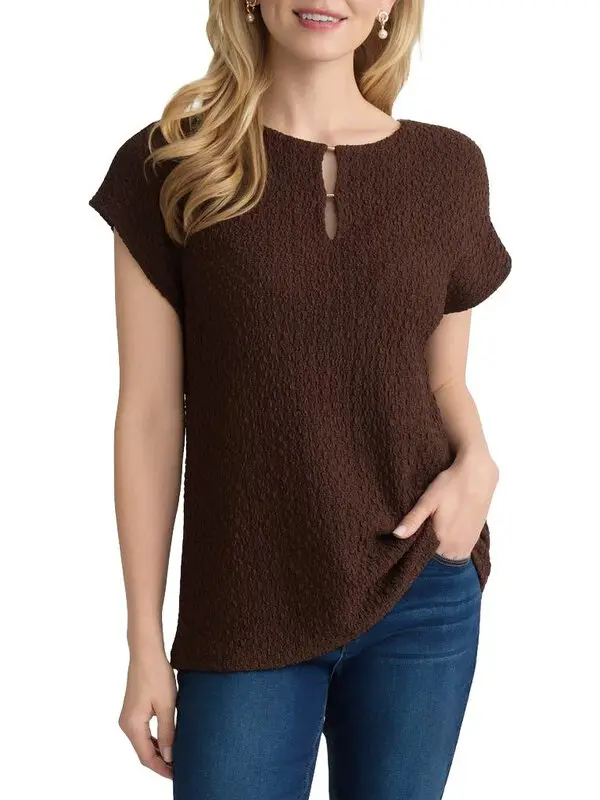 Jones New York Textured Cap Sleeve Top With Hardware Detail - Fudge