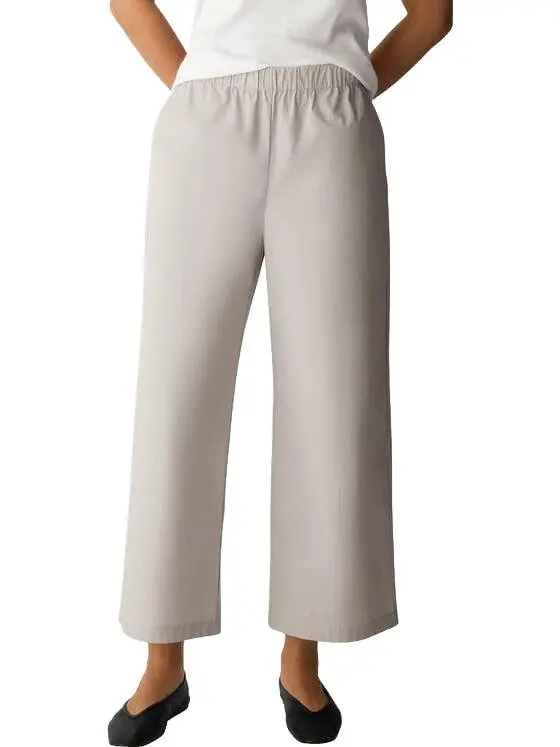 Eileen Fisher Wide Leg Stretch Organic Cotton Ankle Pants - Chalk