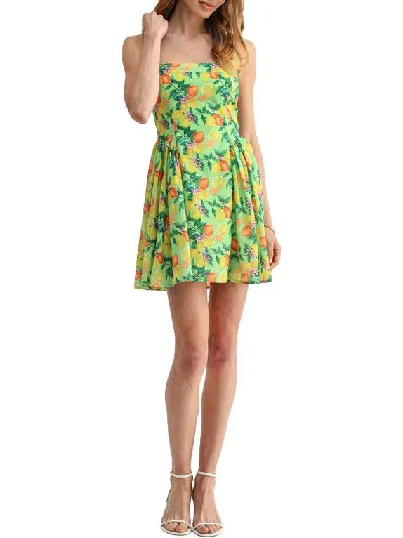 ALL IN FAVOR Printed Square Neck Mini Dress - Lemon Print