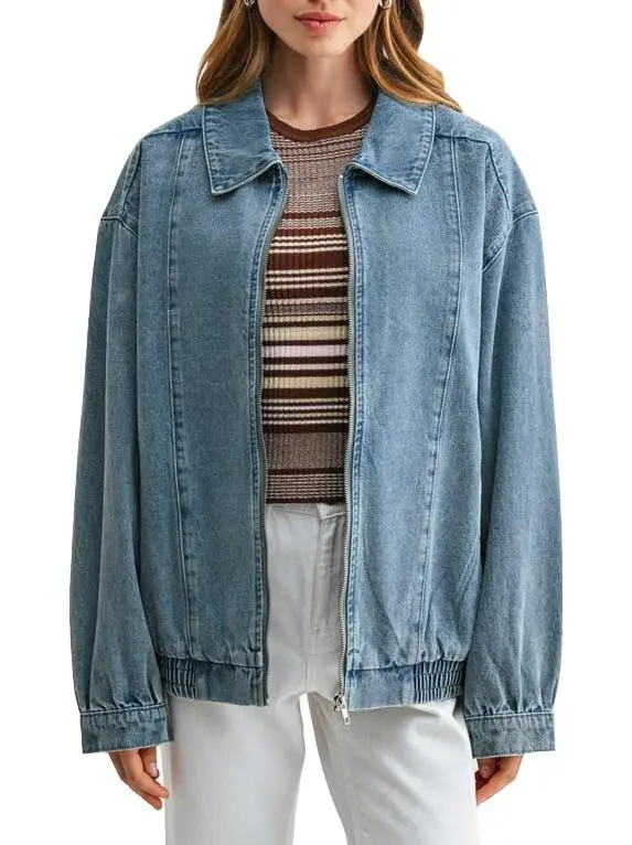 ALL IN FAVOR Oversized Denim Bomber Jacket - Light Denim