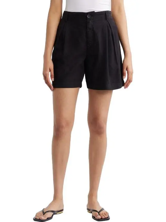 CLOTH & STONE Linen Blend Pleated Shorts - Black