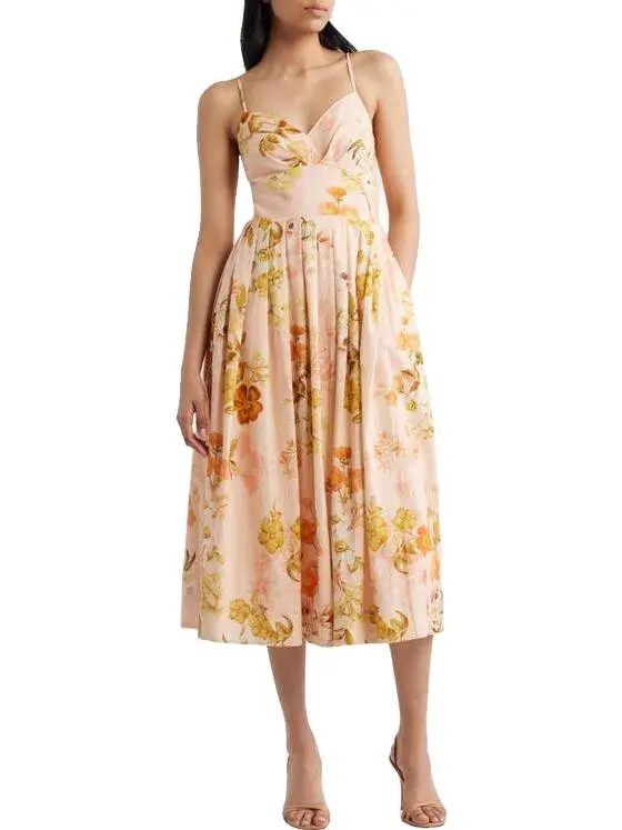 Julia Jordan Floral Linen Blend Midi Dress - Blush Multi