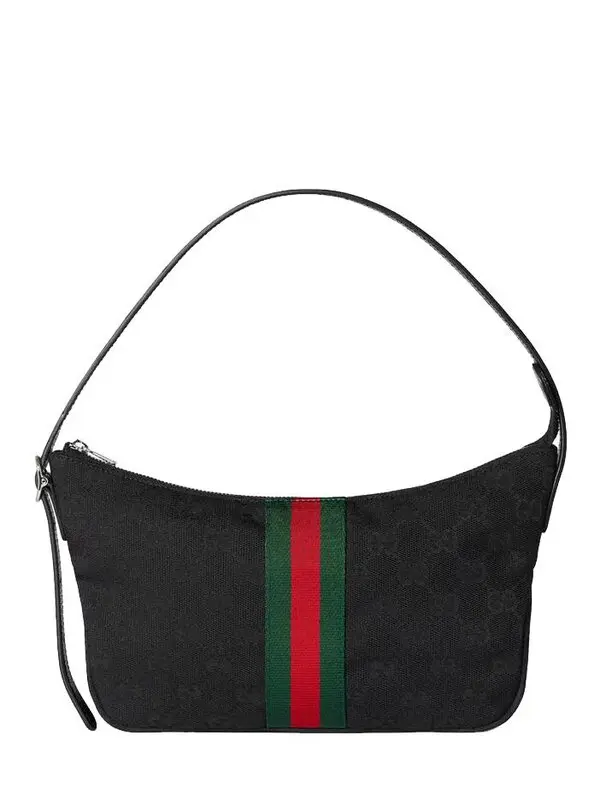 Gucci Gg Canvas Tote Bag With Green And Red Web Detail - Black