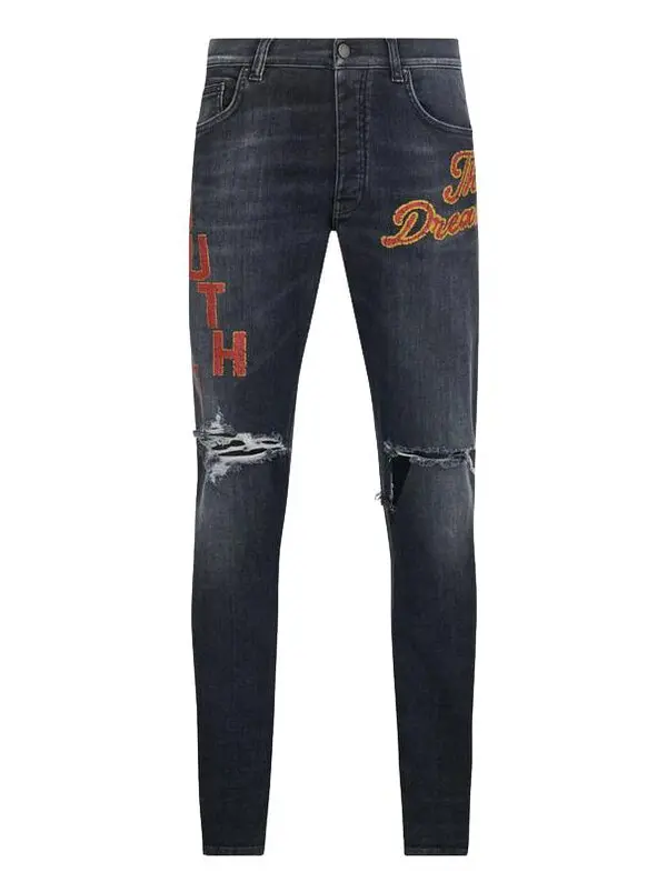 Amiri Grey Denim Skinny Jeans With Logo Embroidery - Gray