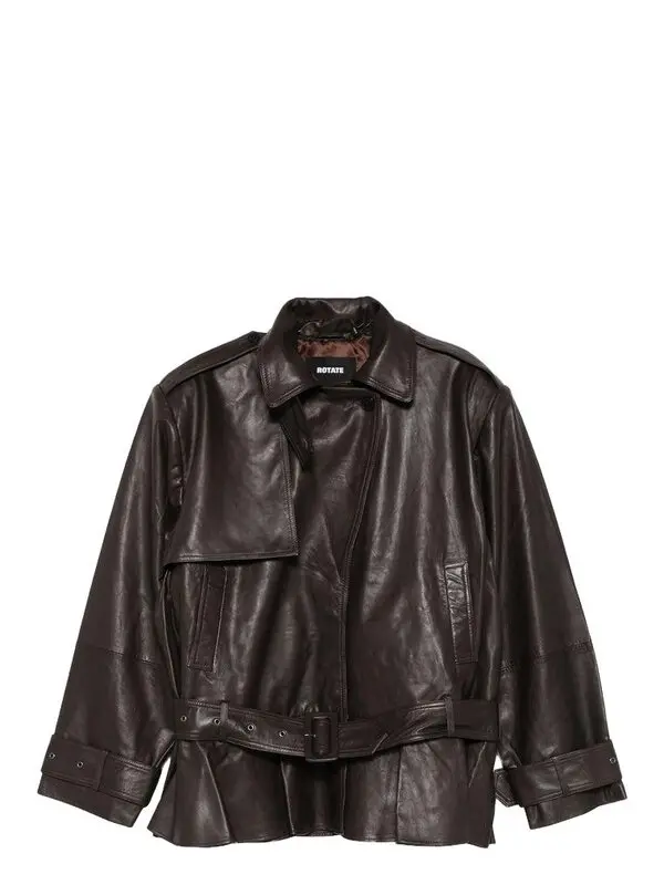 ROTATE BY BIRGER CHRISTENSEN Leather Belted Peplum Jacket - Brown