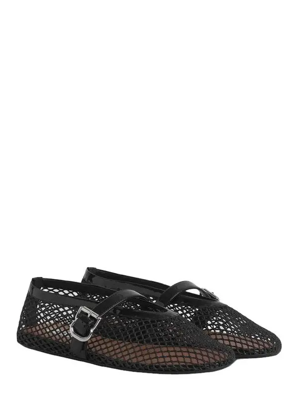 Alaïa Mesh Ballet Flats With Buckle Strap - Black