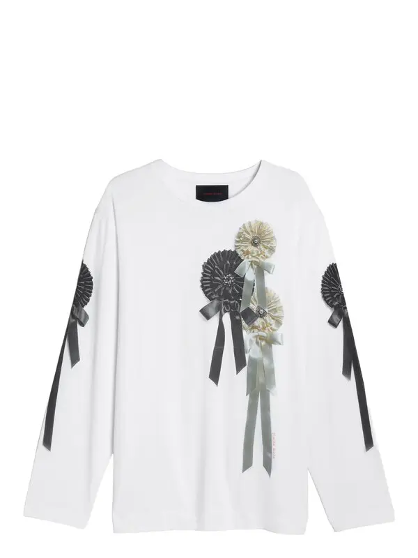 Simone Rocha T-shirt A Maniche Lunghe Con Stampa Ribbon Rosette - Bianco