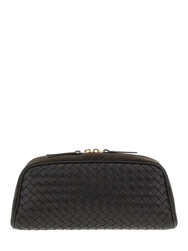 Bottega Veneta Large Knot Pochette In Suede And Napa Leather - Marrone