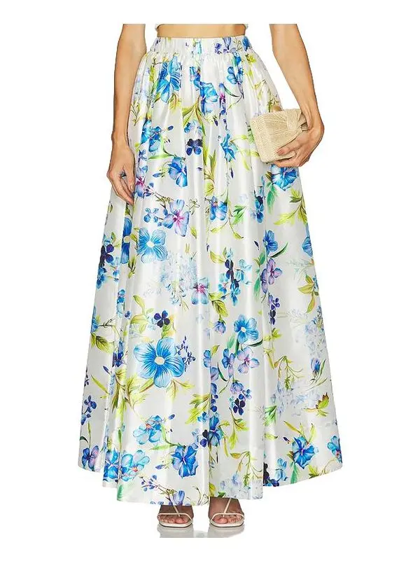 Hemant & Nandita Floral Print Satin Maxi Skirt - Ivory