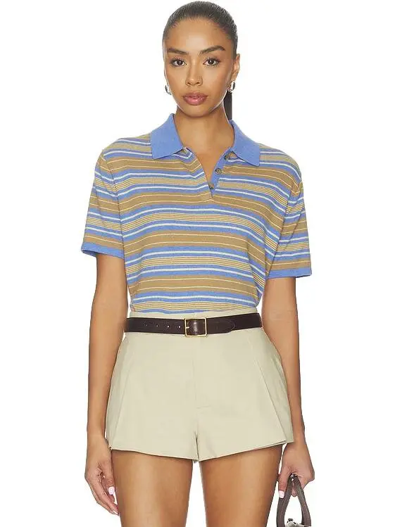 Guest In Residence Short Sleeve Stripe Rugby Polo - Blue