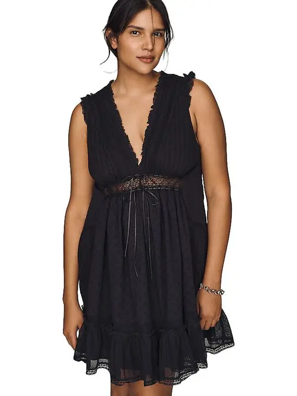 Anthropologie 100% Cotton Ruffled Mini Dress - Black