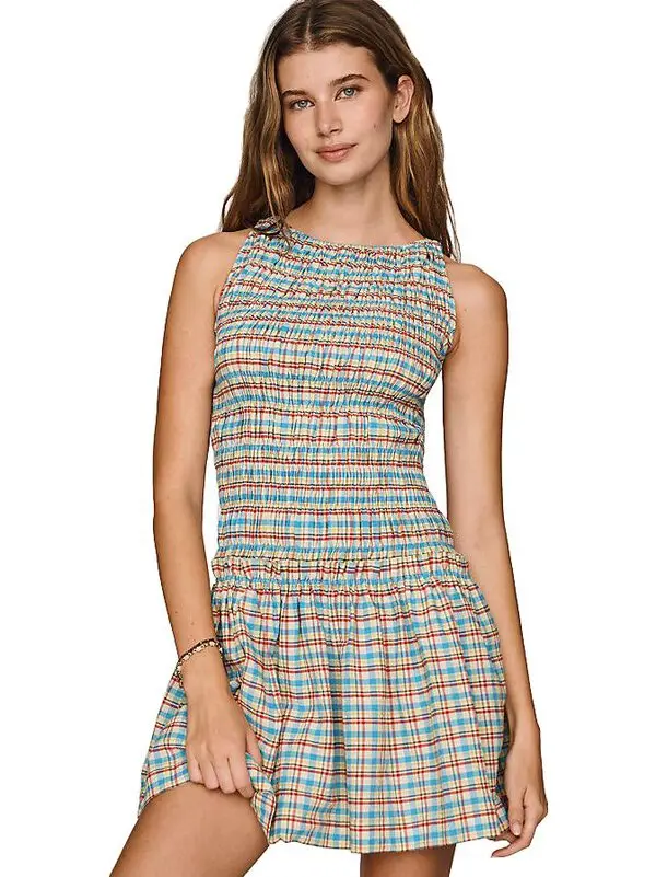 Faithfull The Brand Gala Smocked Mini Dress - Sofia Check