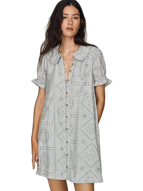 PILCRO Keira Eyelet Mini Dress - Chambray