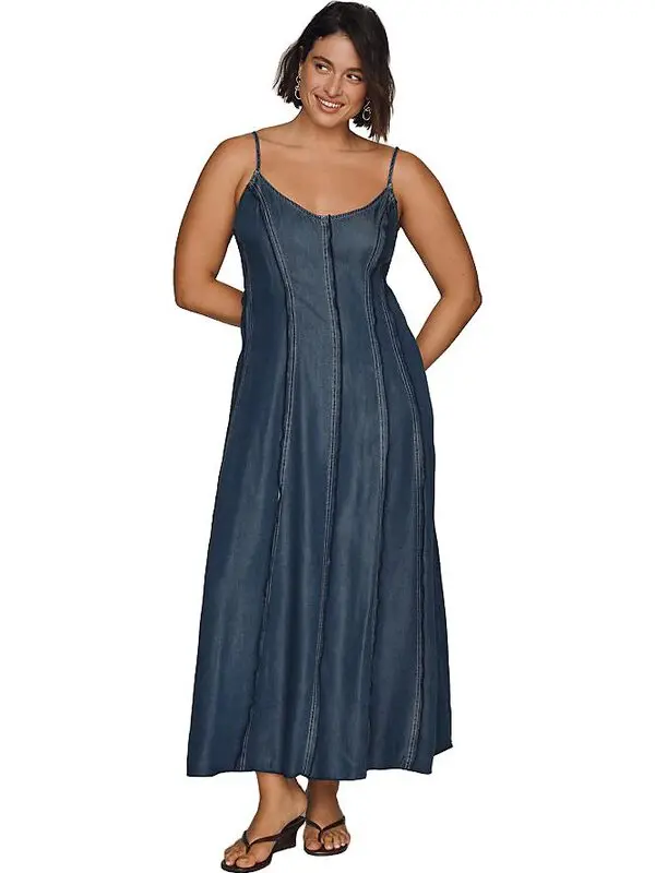 PILCRO Seamed Lyocell Midi Dress - Medium Denim