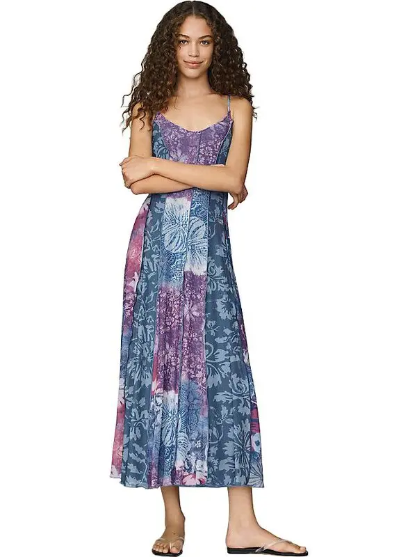 PILCRO Mesh Seamed Midi Dress - Blue Pattern